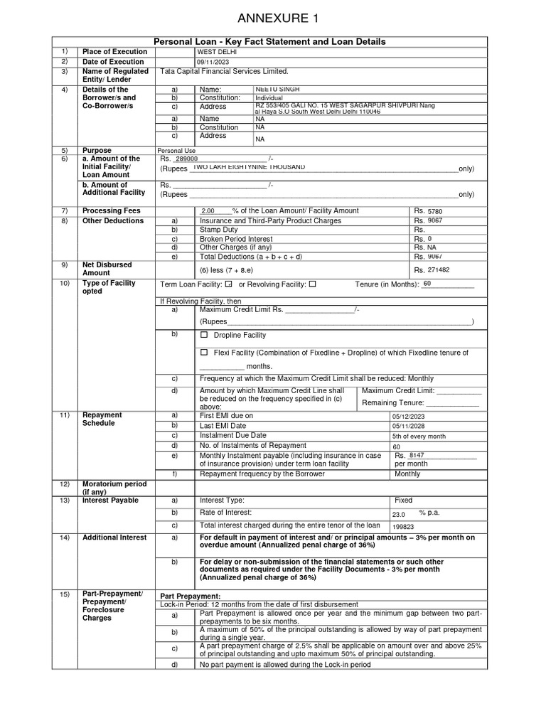 Key Fact Statement | PDF | Interest | Loans