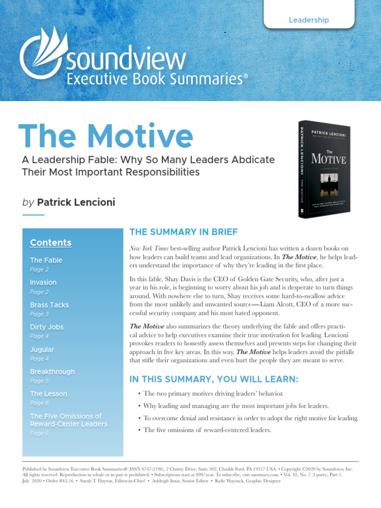 The Motive Executive Summary | PDF | Leadership | Motivation