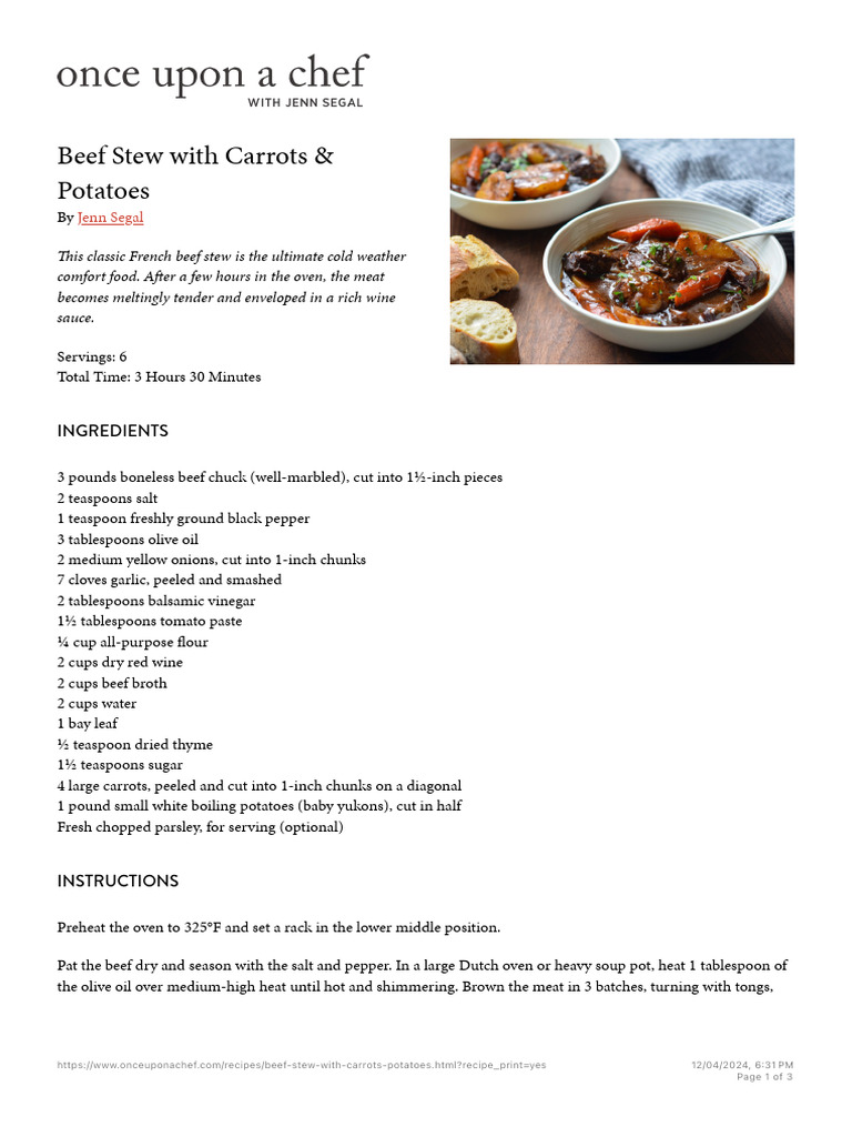 Beef Stew With Carrots & Potatoes | PDF | Teaspoon | Beef