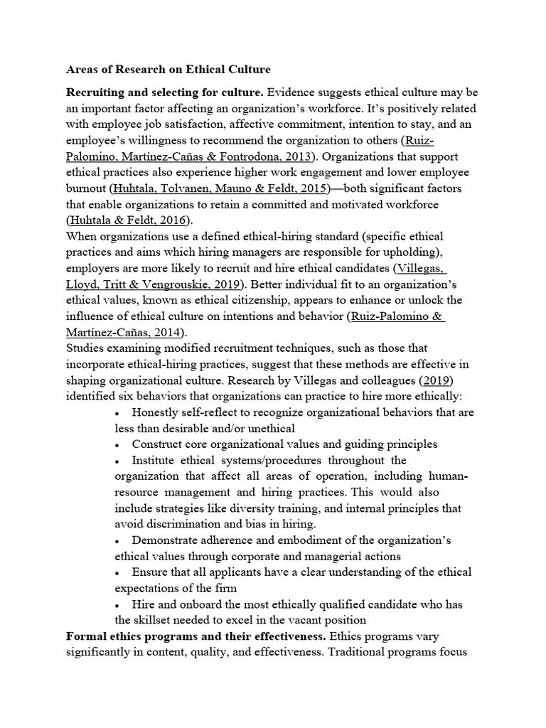 Ethical Culture Research in Organizations | PDF | Leadership | Recruitment