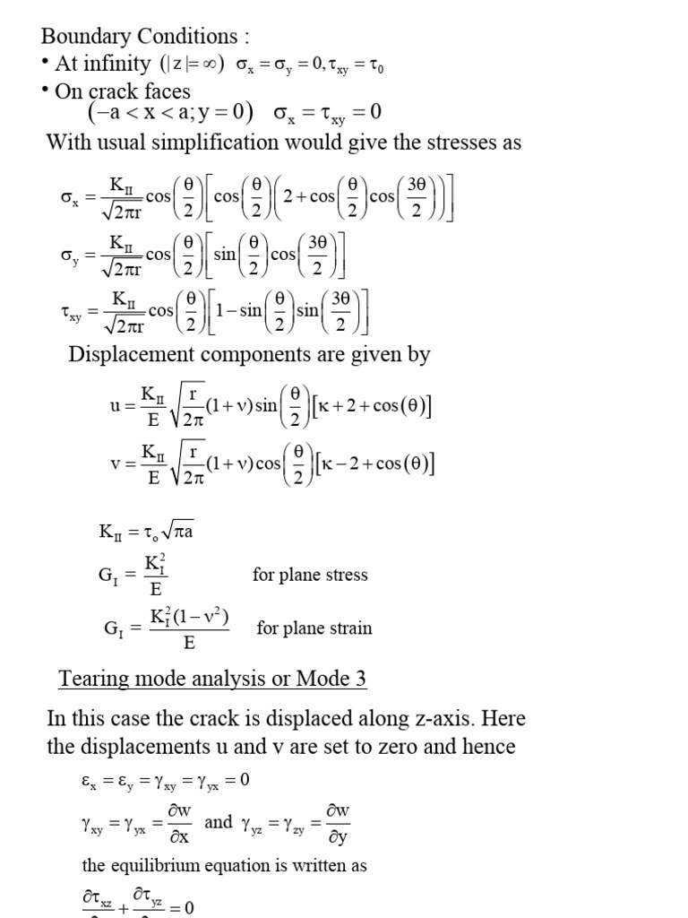 Boundary Conditions: - at Infinity - On Crack Faces Axa Y0 0 With Usual ...