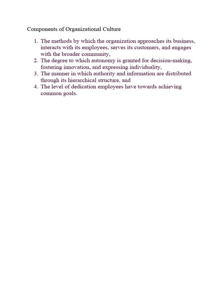 Components of Organizational Culture | PDF