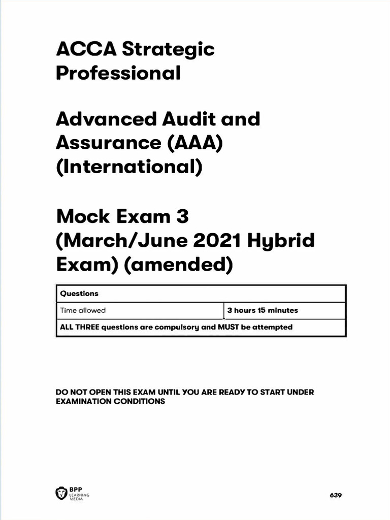 AAA - Mock Exam 3 | PDF | Audit | Risk