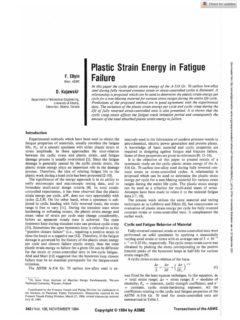 Plastic Strain Energy in Fatigue Failure: F. Ellyin | Download Free PDF | Fatigue (Material ...