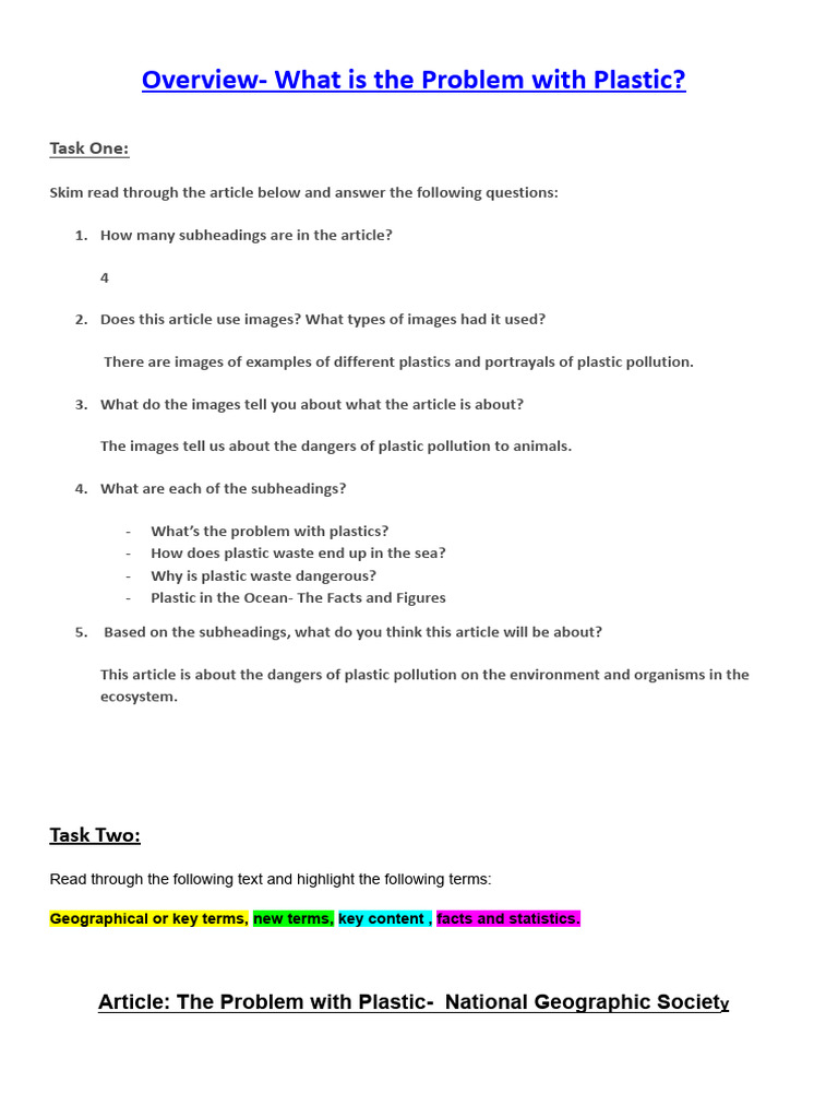 09b. What Is The Plastic Problem - Literacy Activity | PDF | Nature ...