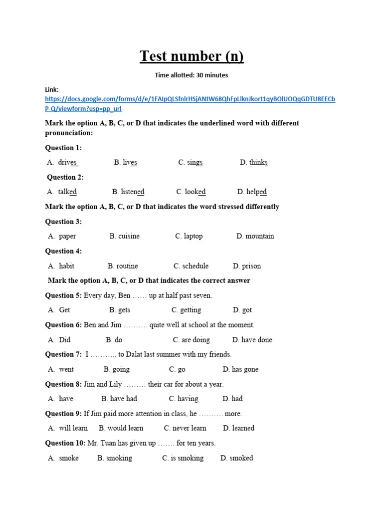 English Language Test Questions | PDF