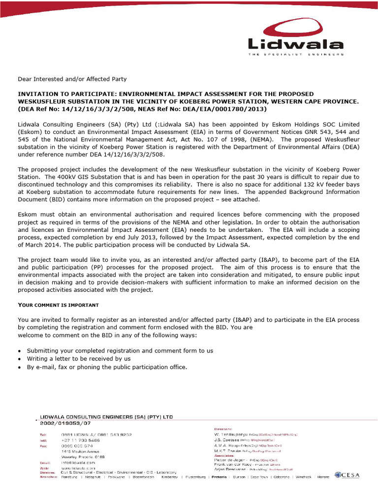 Appendix E1 Notification Letter Part 1 | PDF | Environmental Impact ...