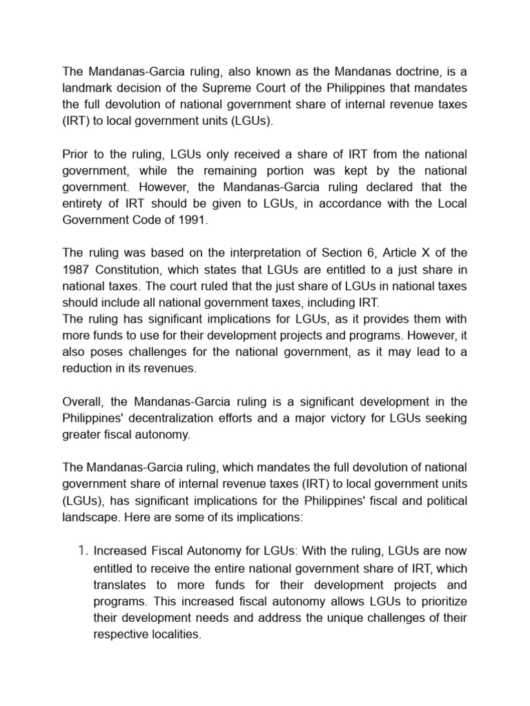 Mandanas-Garcia Ruling Overview | PDF | Cost Of Living | Governance