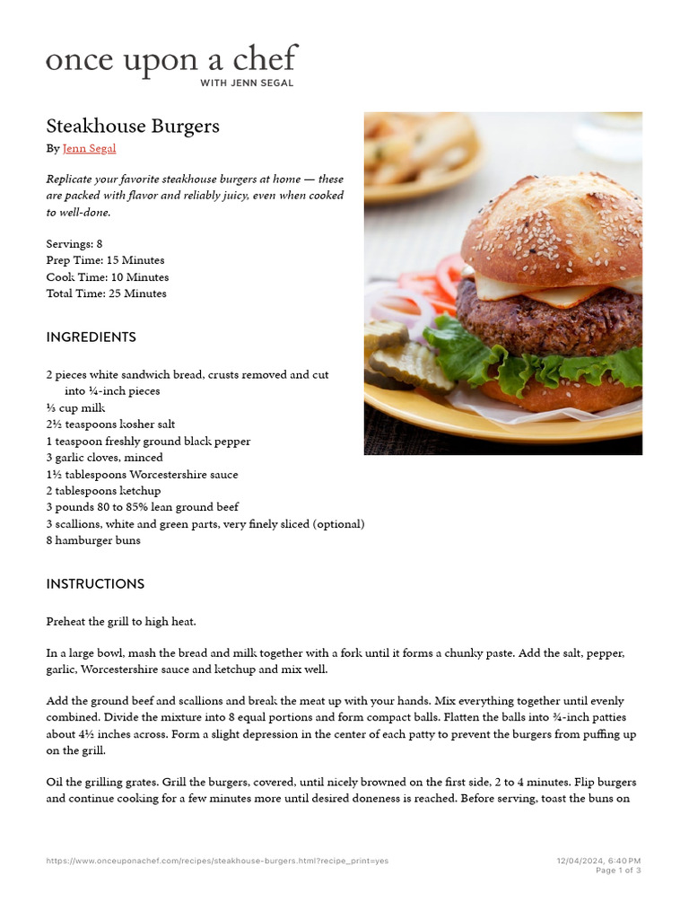 Steakhouse Burgers - Once Upon A Chef | PDF | Hamburgers | Cooking