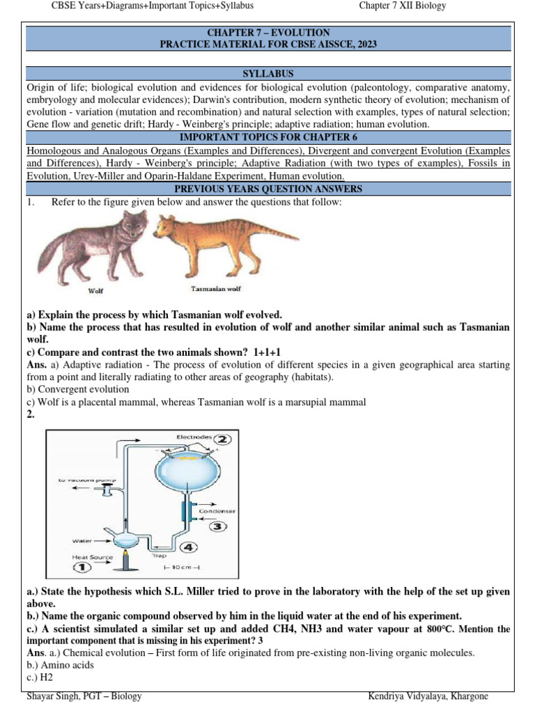 CBSE Class 12 Biology Evolution Guide | PDF | Evolution | Gene