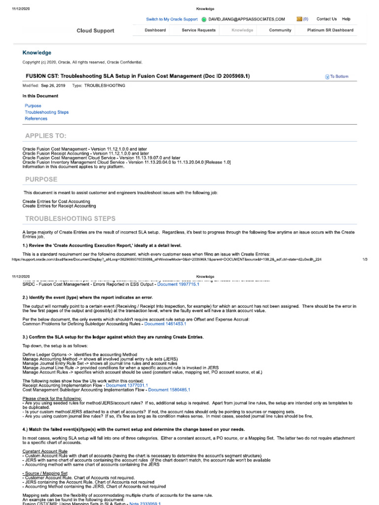 FUSION CST - Troubleshooting SLA Setup in Fusion Cost Management (Doc ID 2005969.1) | PDF
