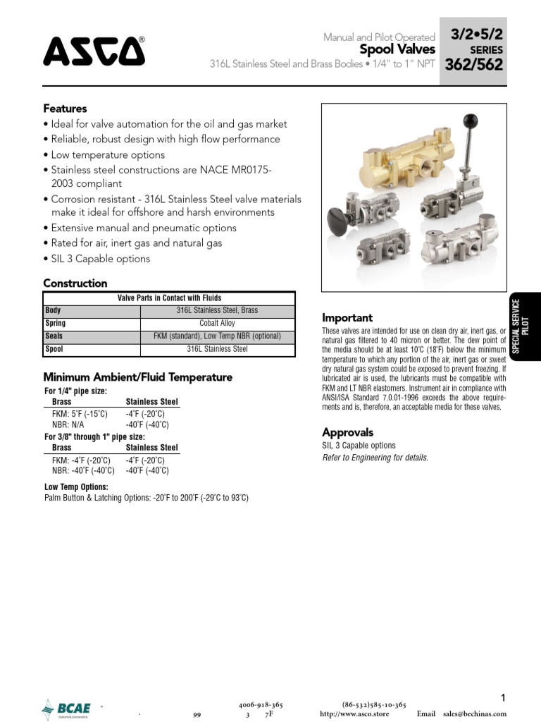 ASCO 362/562 Series Valve Overview | PDF | Valve | Stainless Steel
