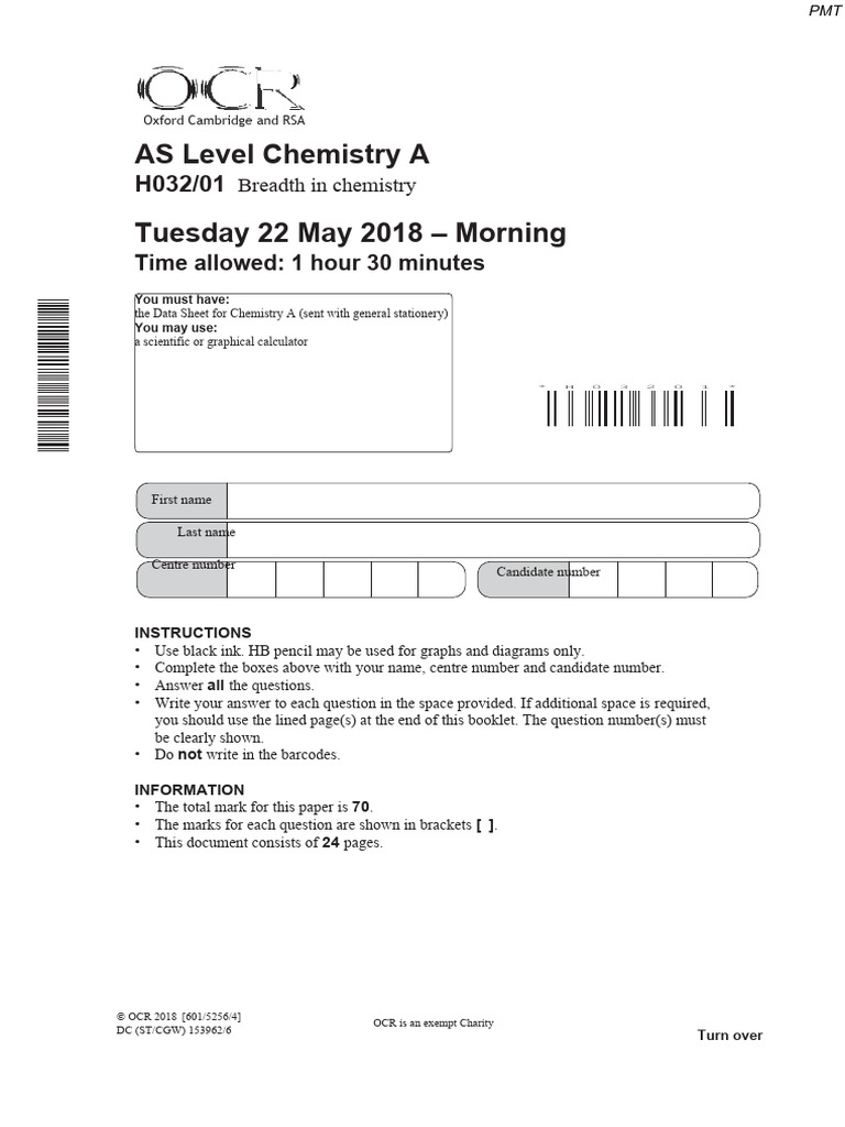 June 2018 QP - Paper 1 OCR (A) Chemistry AS-Level | PDF | Chemical ...