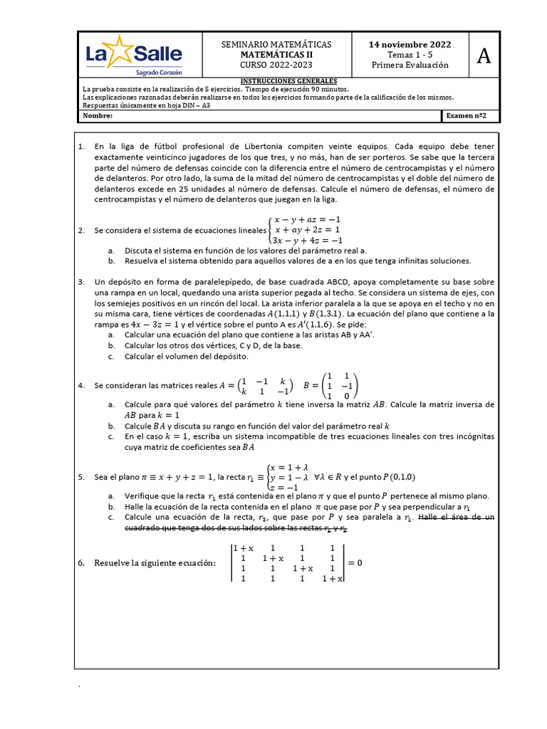 Exa-Mat-T 1-5 | PDF | Ecuaciones | Matriz (Matemáticas)