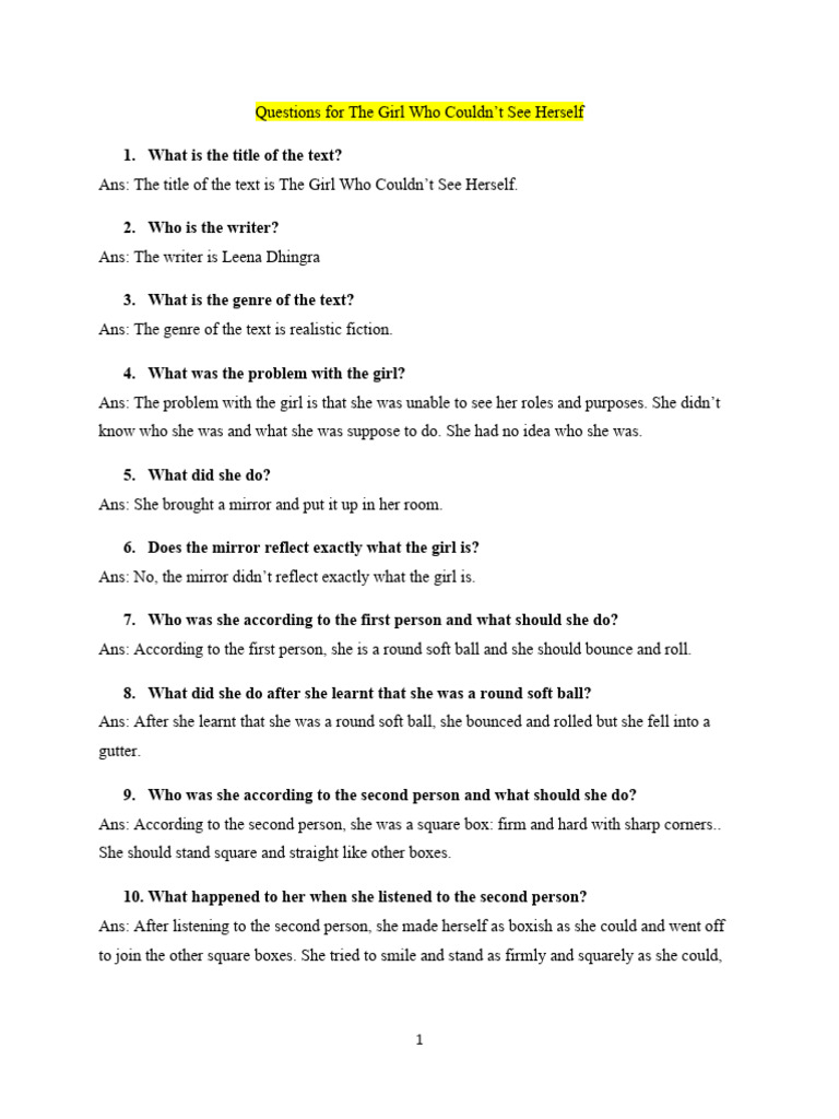 The Girl Who Couldnt See Herself. | PDF