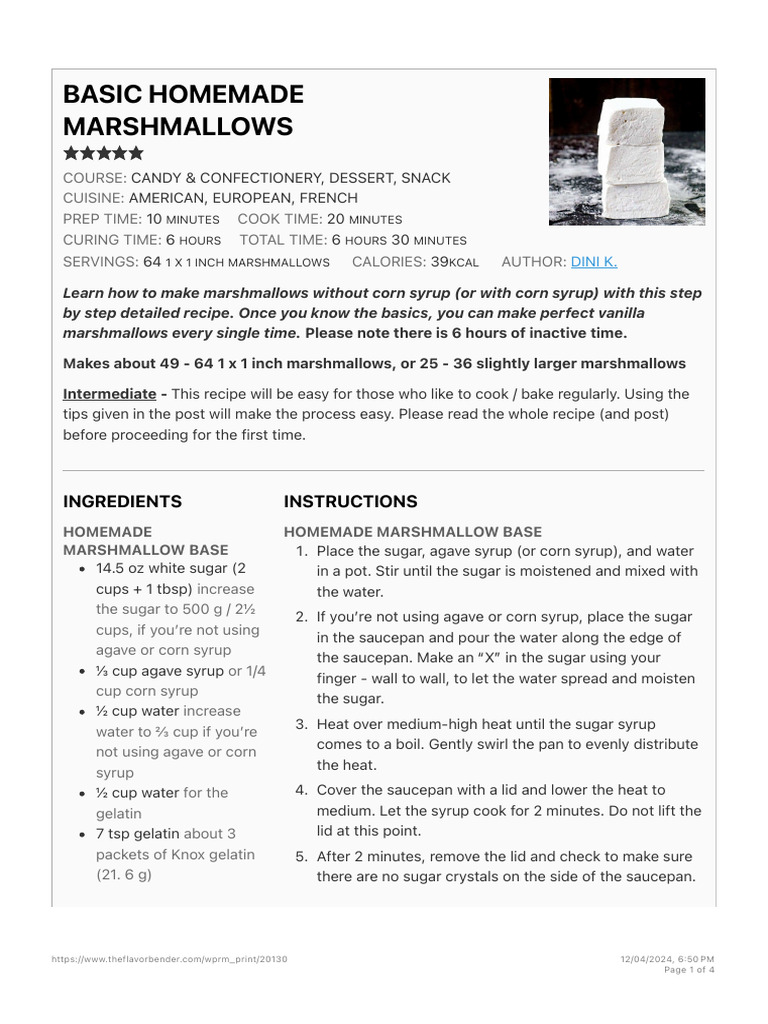 Basic Homemade Marshmallows - The Flavor Bender | Download Free PDF ...