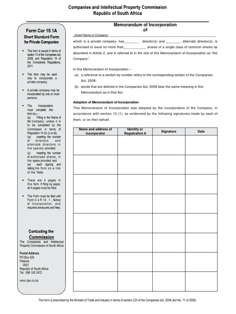 Private Company Memorandum of Incorporation | PDF | Board Of Directors ...