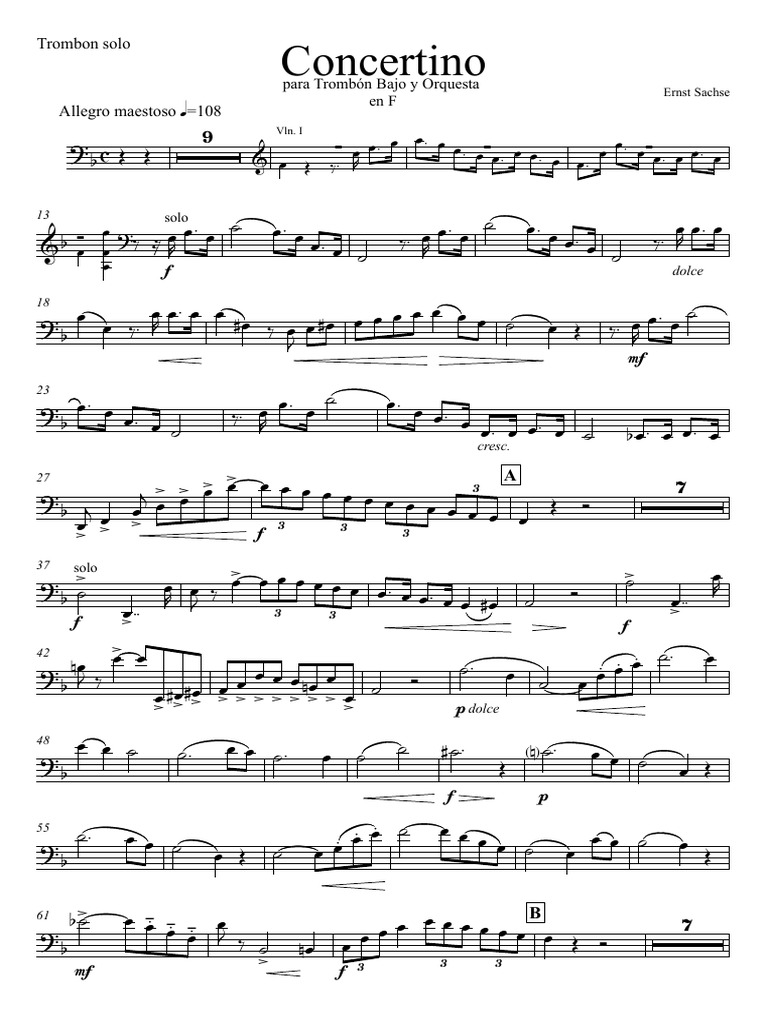 Concertino in F Ernst Sachse Bass Trombone Part | PDF | Échecs