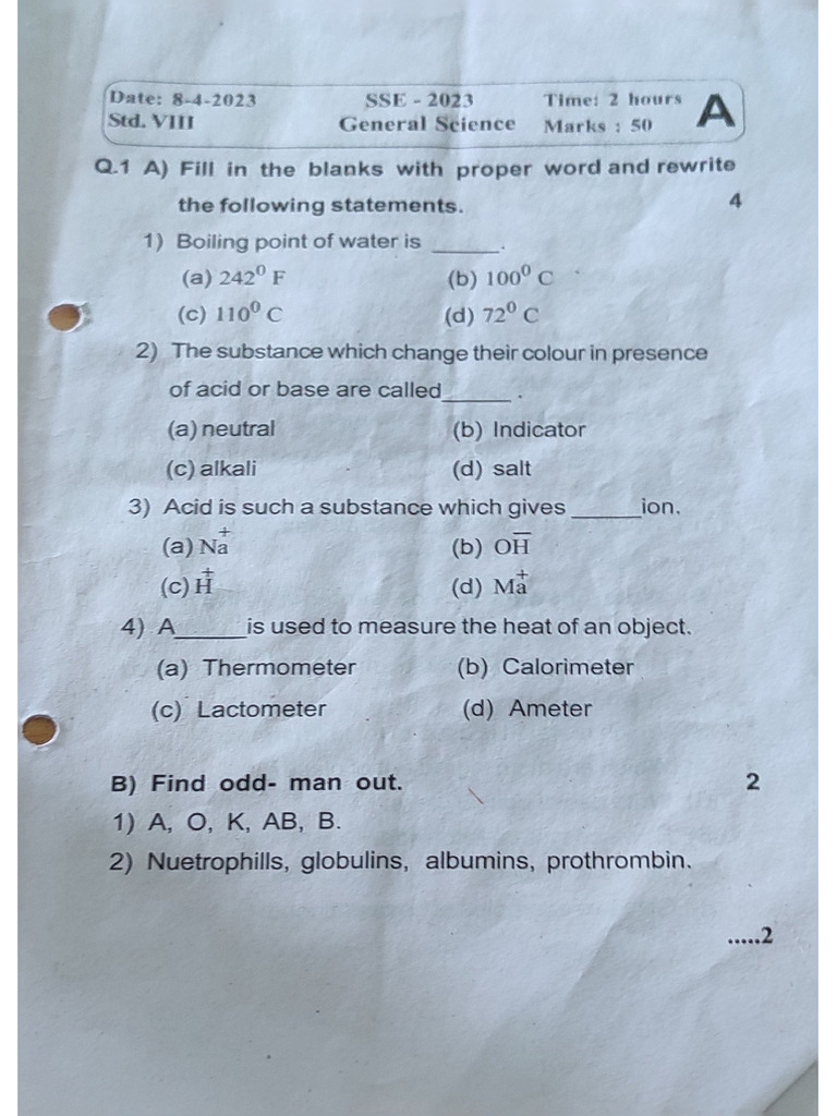Science Sample Paper Class 8 3421 | PDF