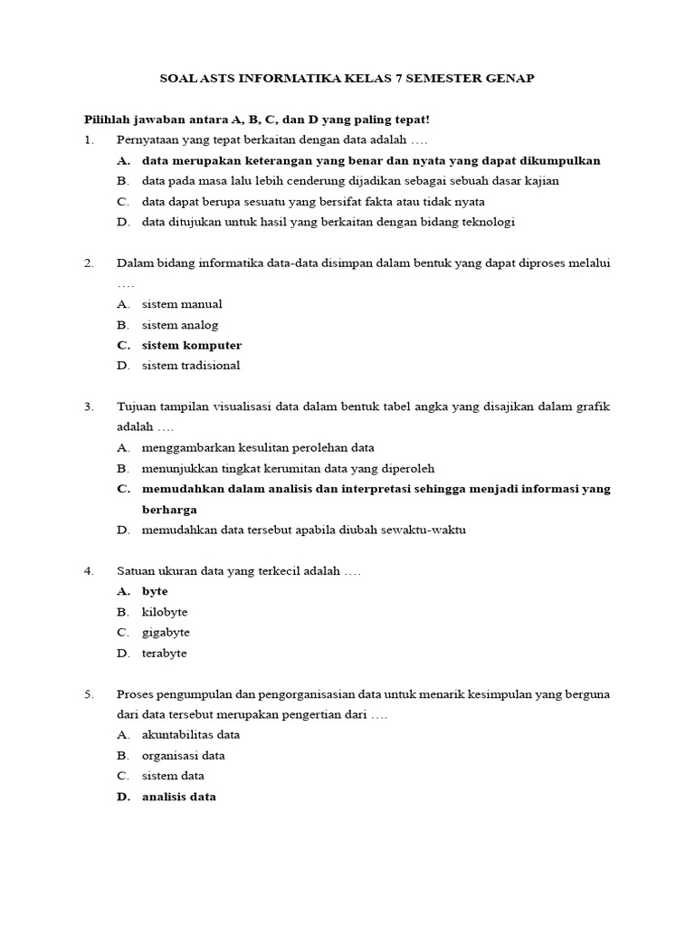 Soal Asts Informatika Kelas 7 Semester Genap | PDF | Metode & Bahan Ajar | Komputer