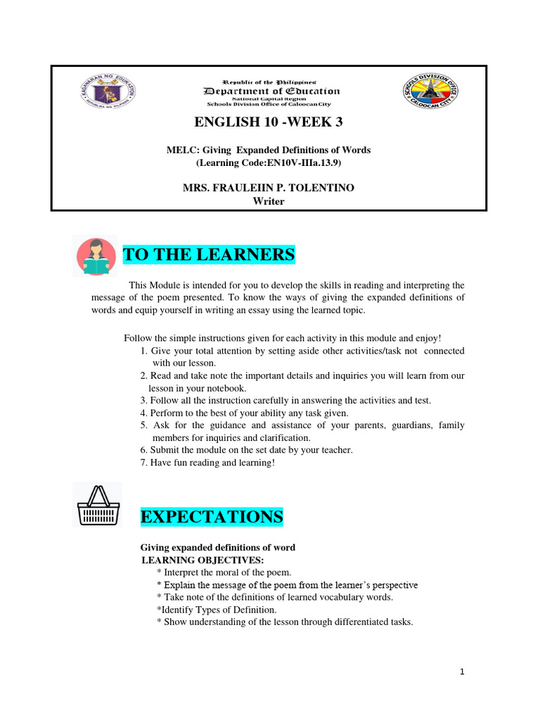 English 10 Q4 Week 3 | PDF | Definition | Learning