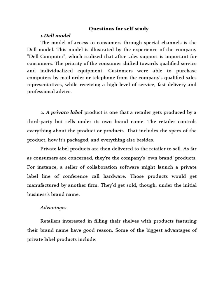 Questions For Self-Study | PDF | Retail | Product (Business)