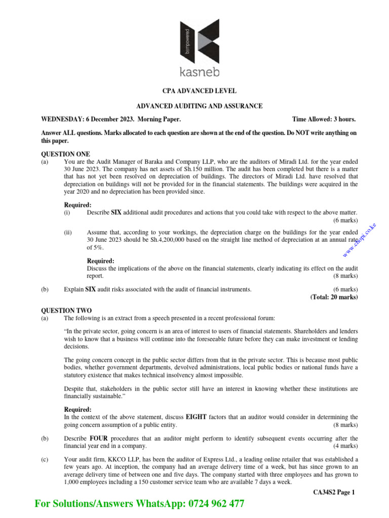 Advanced-Auditing-and-Assurance Questions | PDF | Audit | Financial Audit