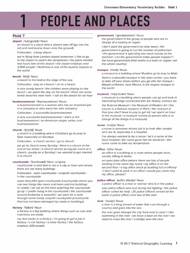 Outcomes Elementary VocabularyBuilder Unit1 | PDF