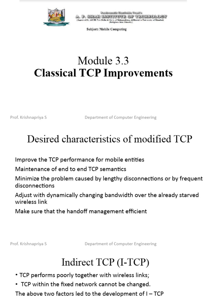 Mod. 3.3 Indirect TCP, Snooping TCP, Mobile TCP | PDF | Transmission ... Mod. 3.3 Indirect TCP, Snooping TCP, Mobile TCP | PDF | Transmission ...