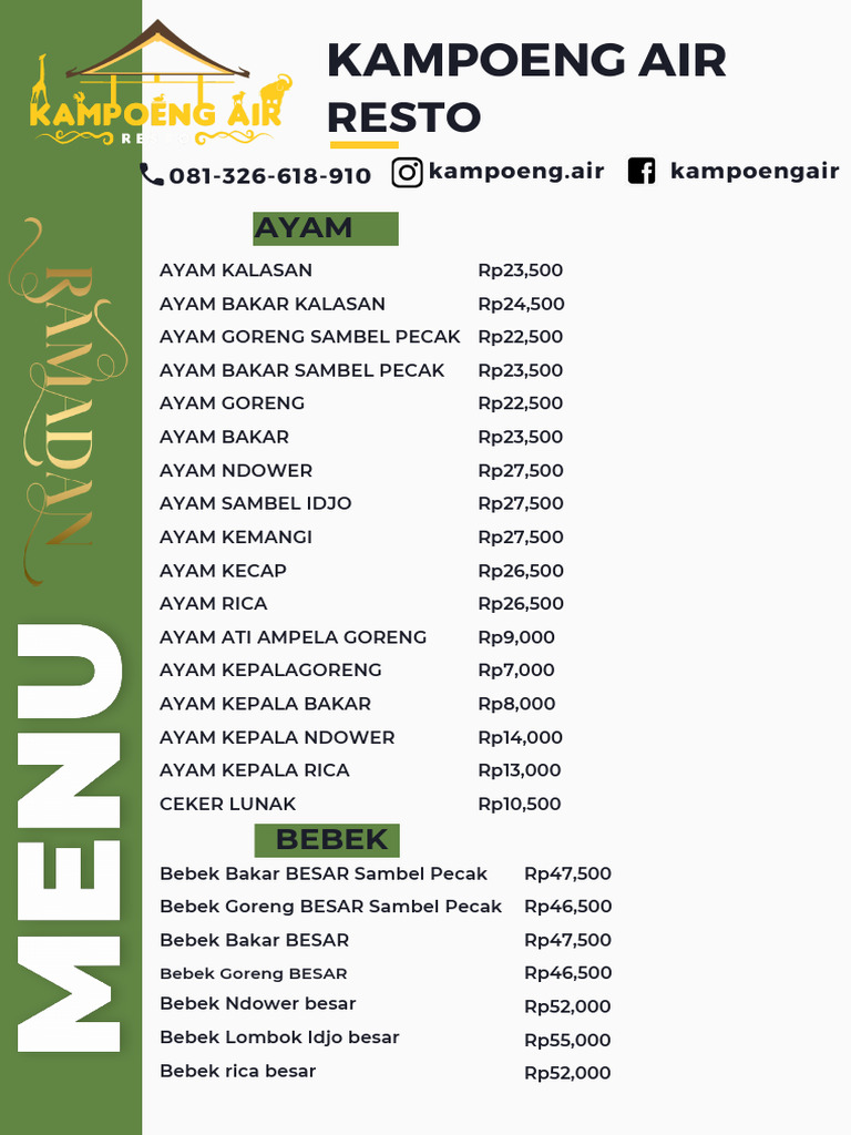 Menu Ayam dan Ikan Kampoeng Air | PDF | Memasak, Makanan, & Anggur