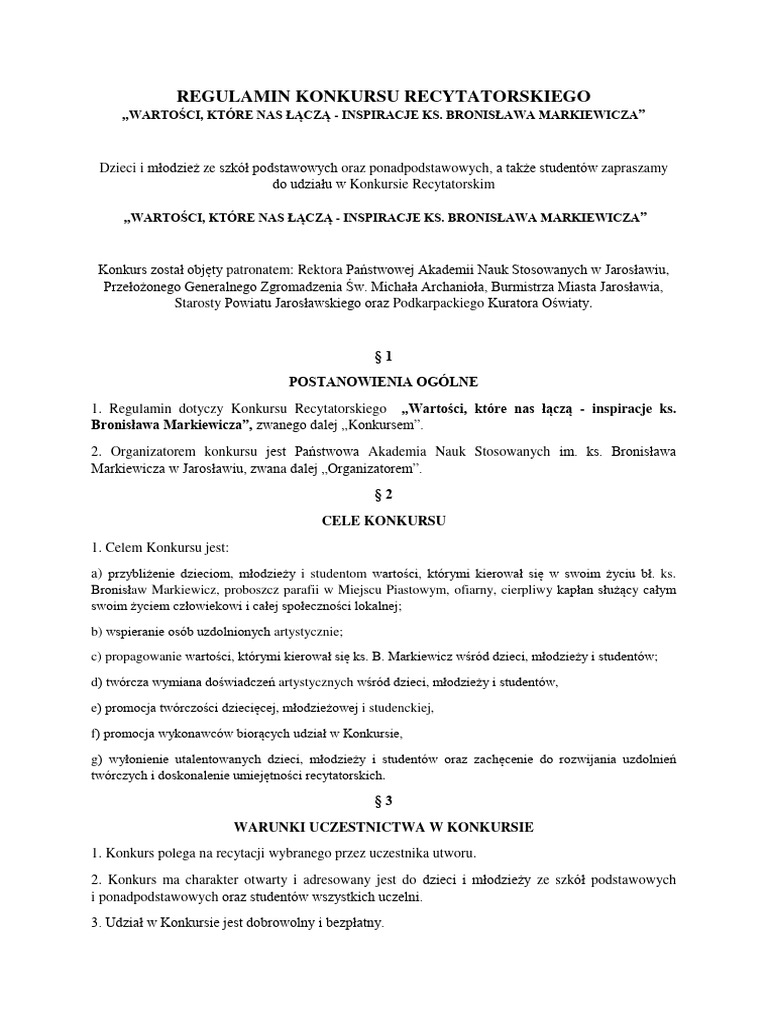 Regulamin-konkursu-recytatorskiego-2024 | PDF