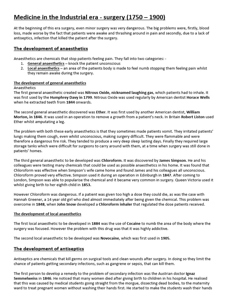 Medicine in The Industrial Era - Surgery (1750 - 1900) : The ...