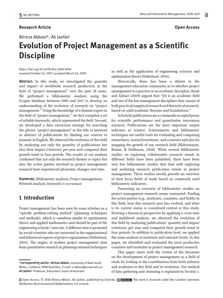 Evolution of Project Management As A Scientific Di | PDF | Project ...
