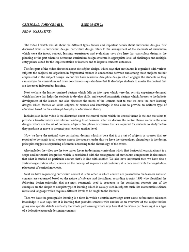 JC Cristobal Narrative | PDF | Curriculum | Learning