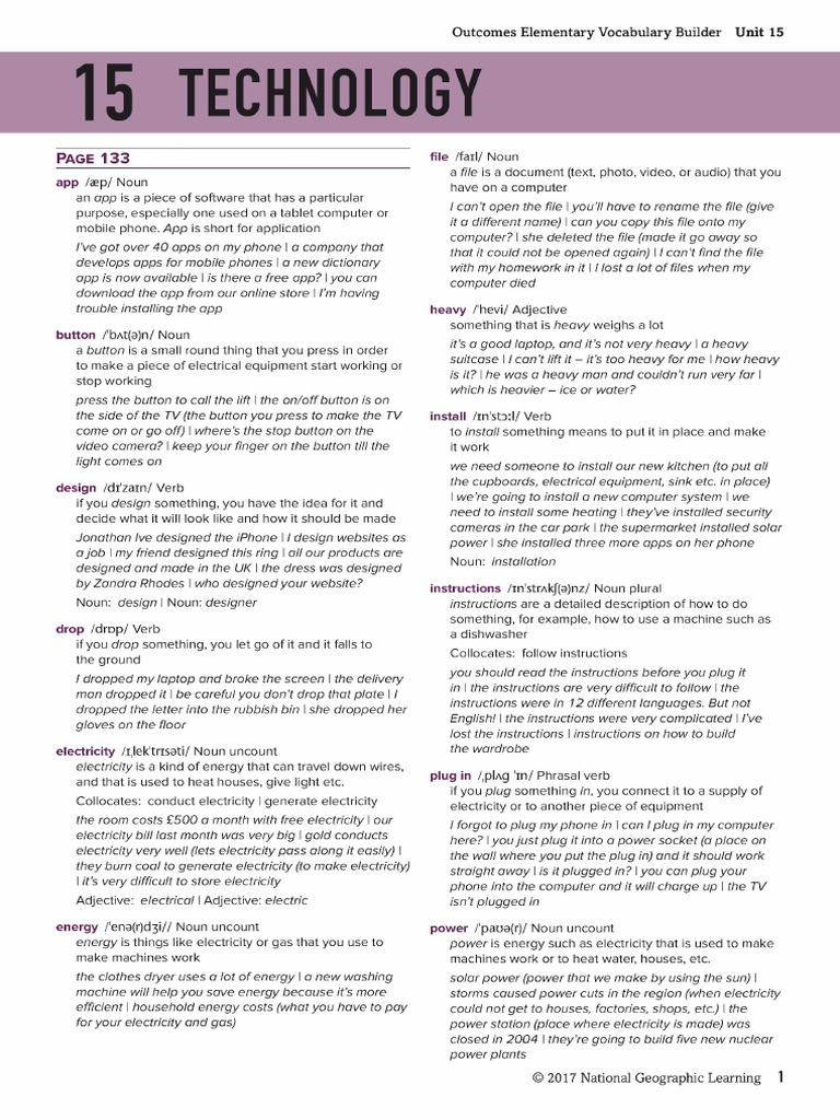 Outcomes Elementary VocabularyBuilder Unit15 | PDF