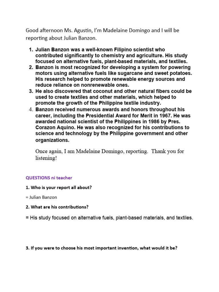 julian banzon science report script | PDF