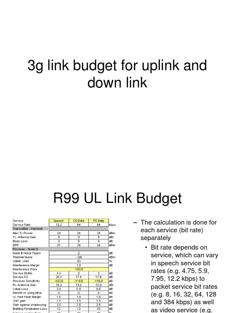 3g Link Budget For Uplink and Down Link | PDF