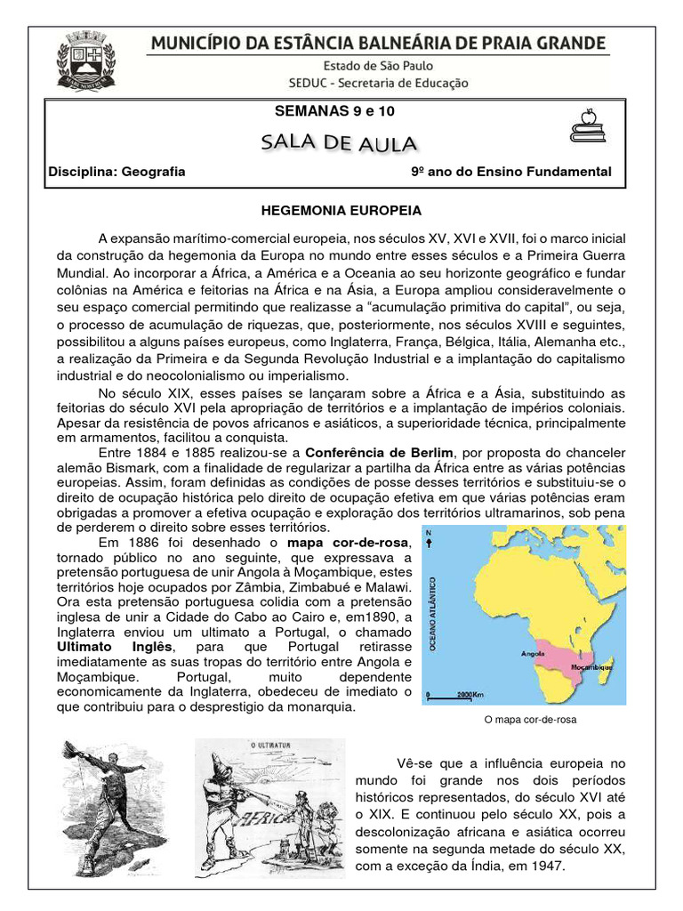 9º ano-Geografia-v02-Semanas 9 e 10 | PDF | Europa | África