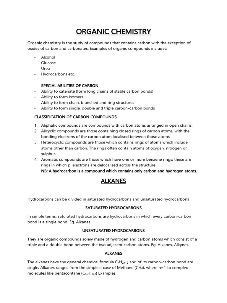 Organic Chemistry Note | PDF | Alkene | Hydrocarbons