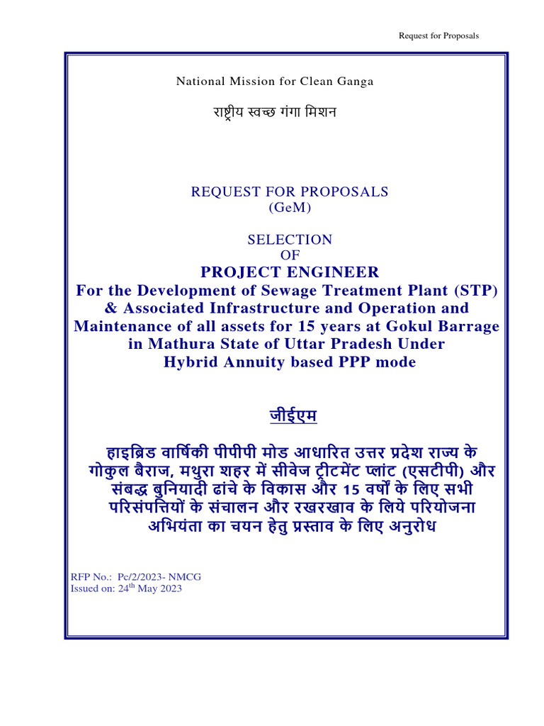 40 - RFP of PE For Gokul Barrage in Mathura STP Project | PDF | Sewage ...