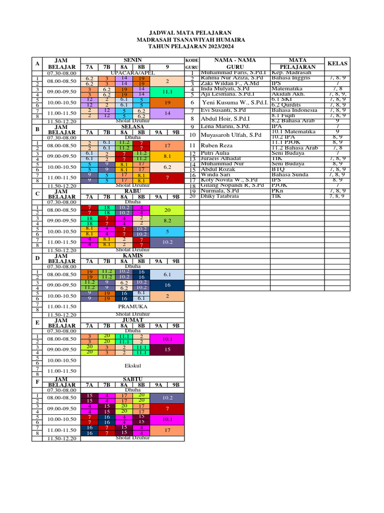 Jadwal Mapel Puasa TP 2023-2024 REVISI SMT Genap | PDF