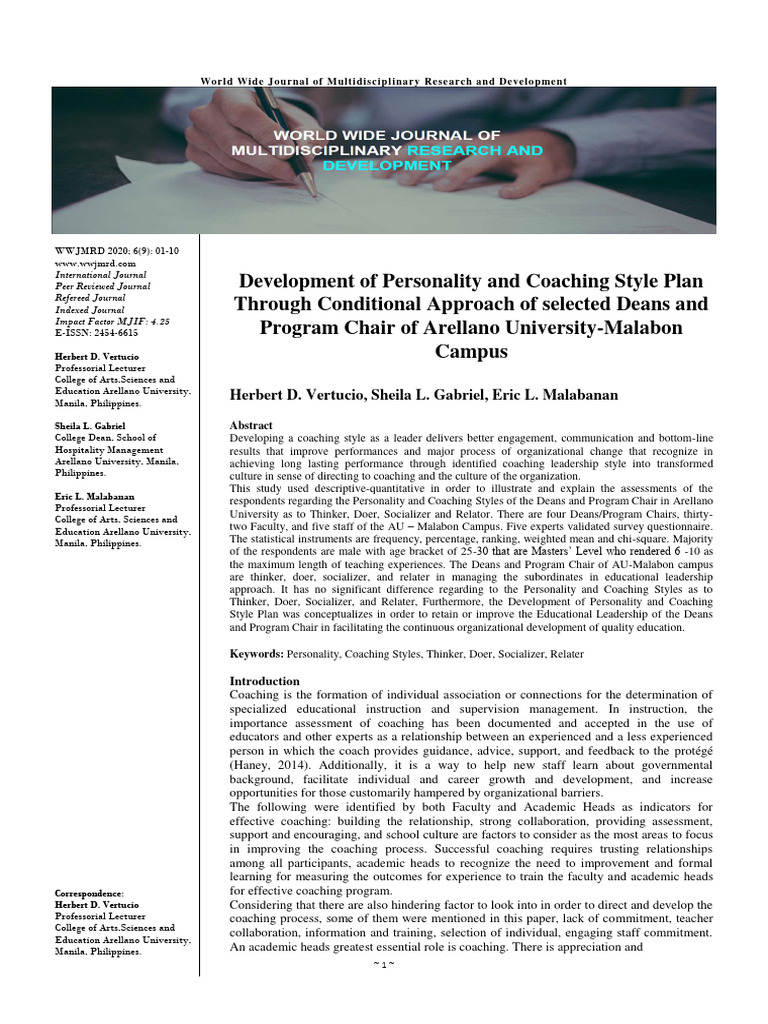 Development of Personality and Coaching Style Plan Through Conditional ...