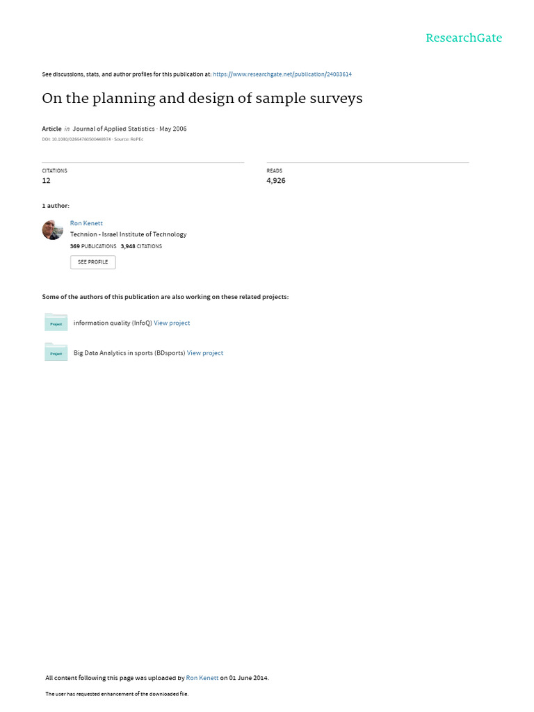 Kenett Surveys JAPS2006 | PDF | Survey Methodology | Customer Satisfaction