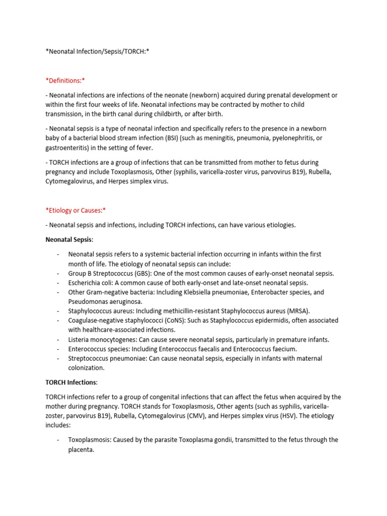 Neonatal Infection Sepsis Torch | PDF | Infection | Sepsis