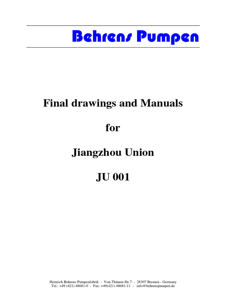 Behrens Pumpen JU 001 Specifications | PDF | Bearing (Mechanical) | Pump