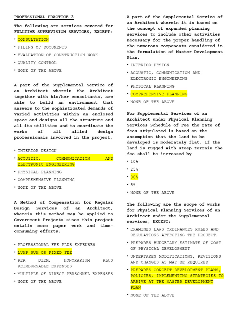 PROFESSIONAL PRACTICE 3 Quiz 2 Reviewer | PDF | Architect