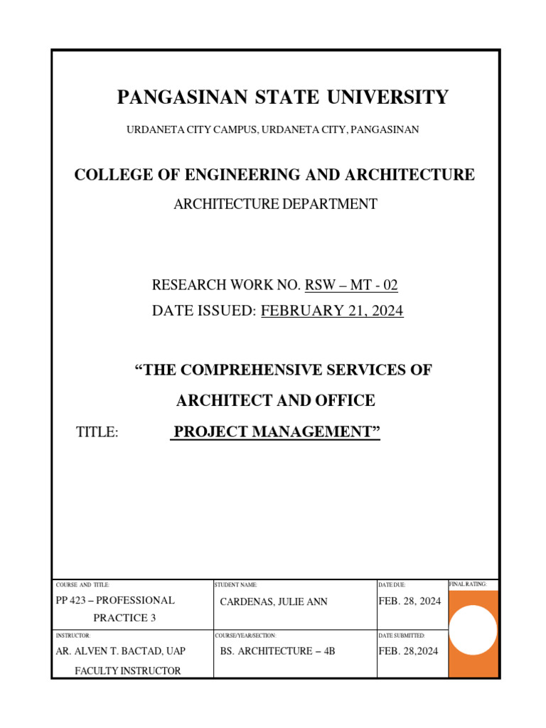 Cardenas, Julie Ann - PP423 - RSW - MT-02 | PDF | Project Management | Architect