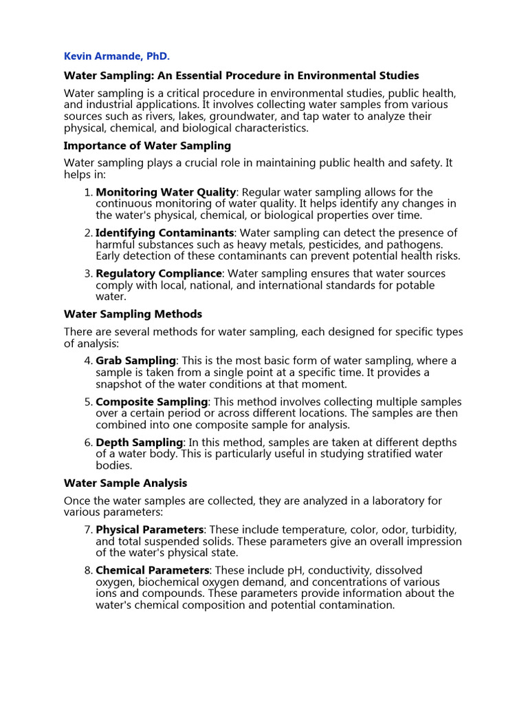 Water Sampling Essentials | PDF | Water Quality | Water