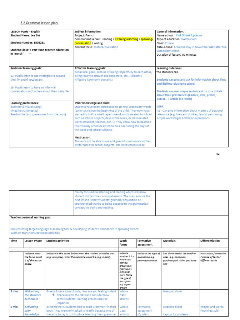 Lesson Plan Grammar Merged | PDF | Language Education | Learning