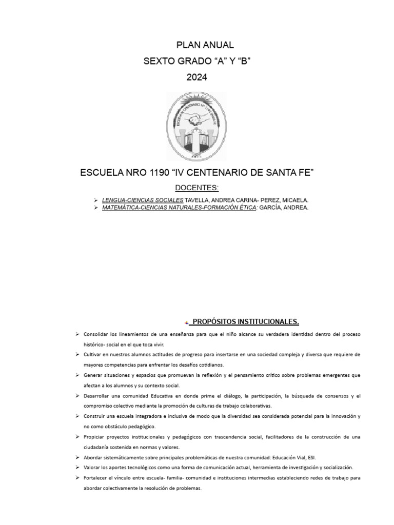 Plan Anual de 6to 2024 | PDF | Oración (Lingüística) | Sociedad